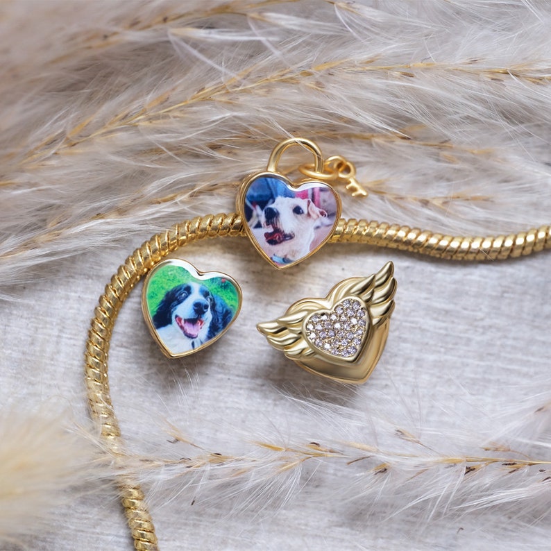 Personalised Photo Charm 18K GOLD Plated Sterling Silver Zircon Love ...