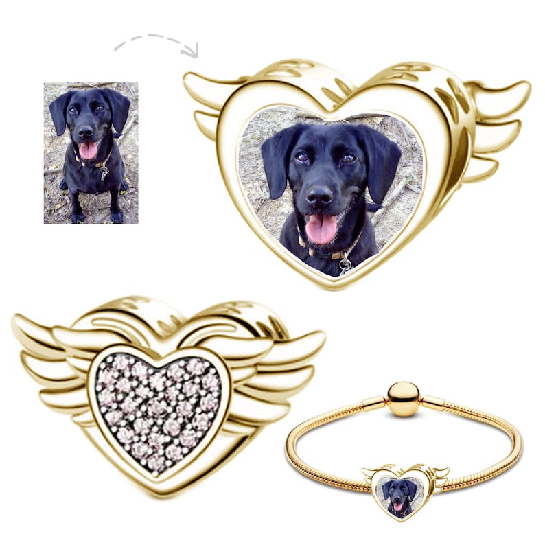 Personalised Photo Charm 18K GOLD Plated Sterling Silver Zircon Love ...