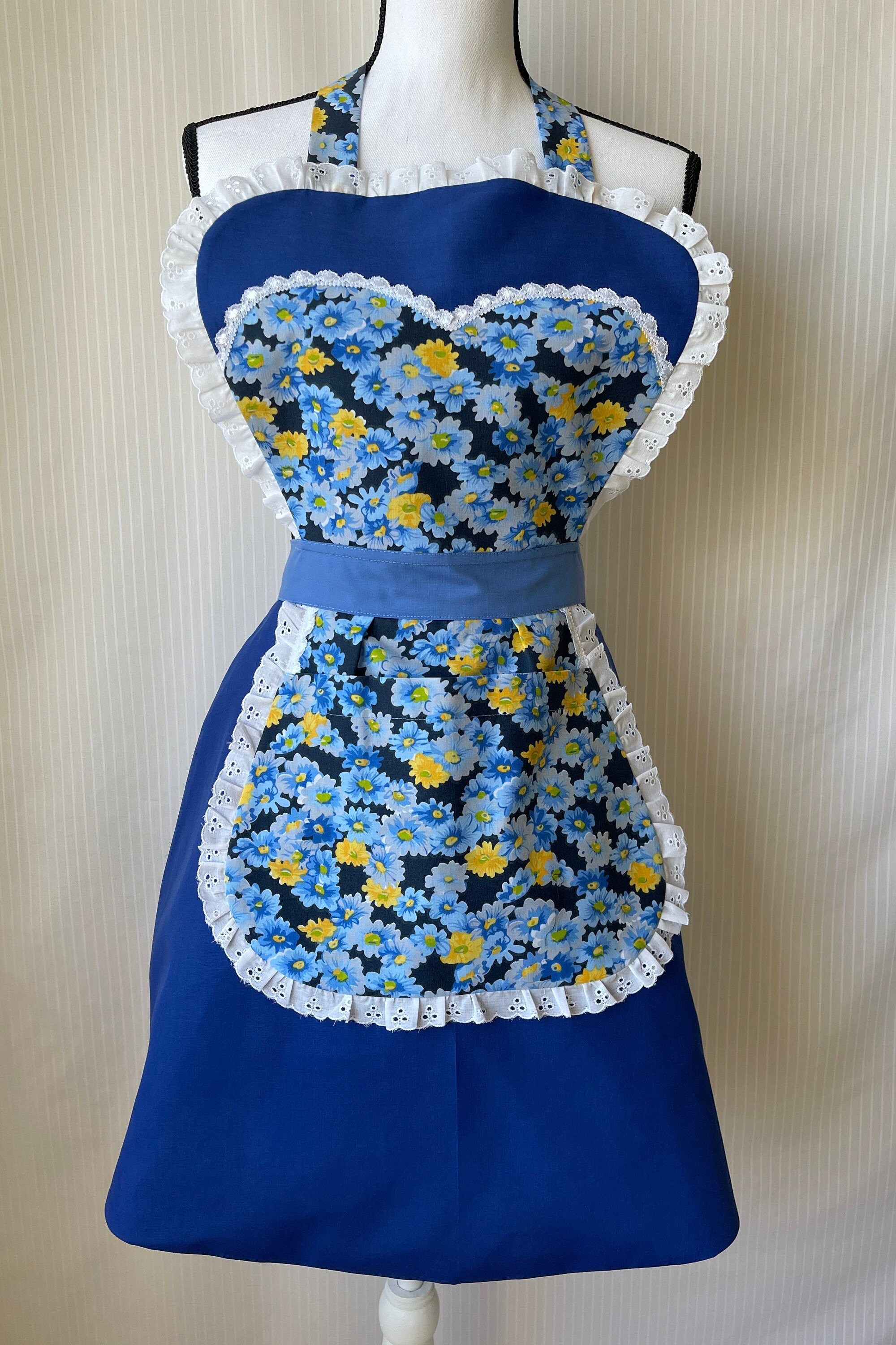 Royal Blue Vintage Style Apron With Pockets Long Adjustable | Etsy