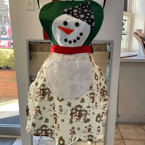 Snowman Vintage Style Apron With Pockets- Long Adjustable Ties- With ...