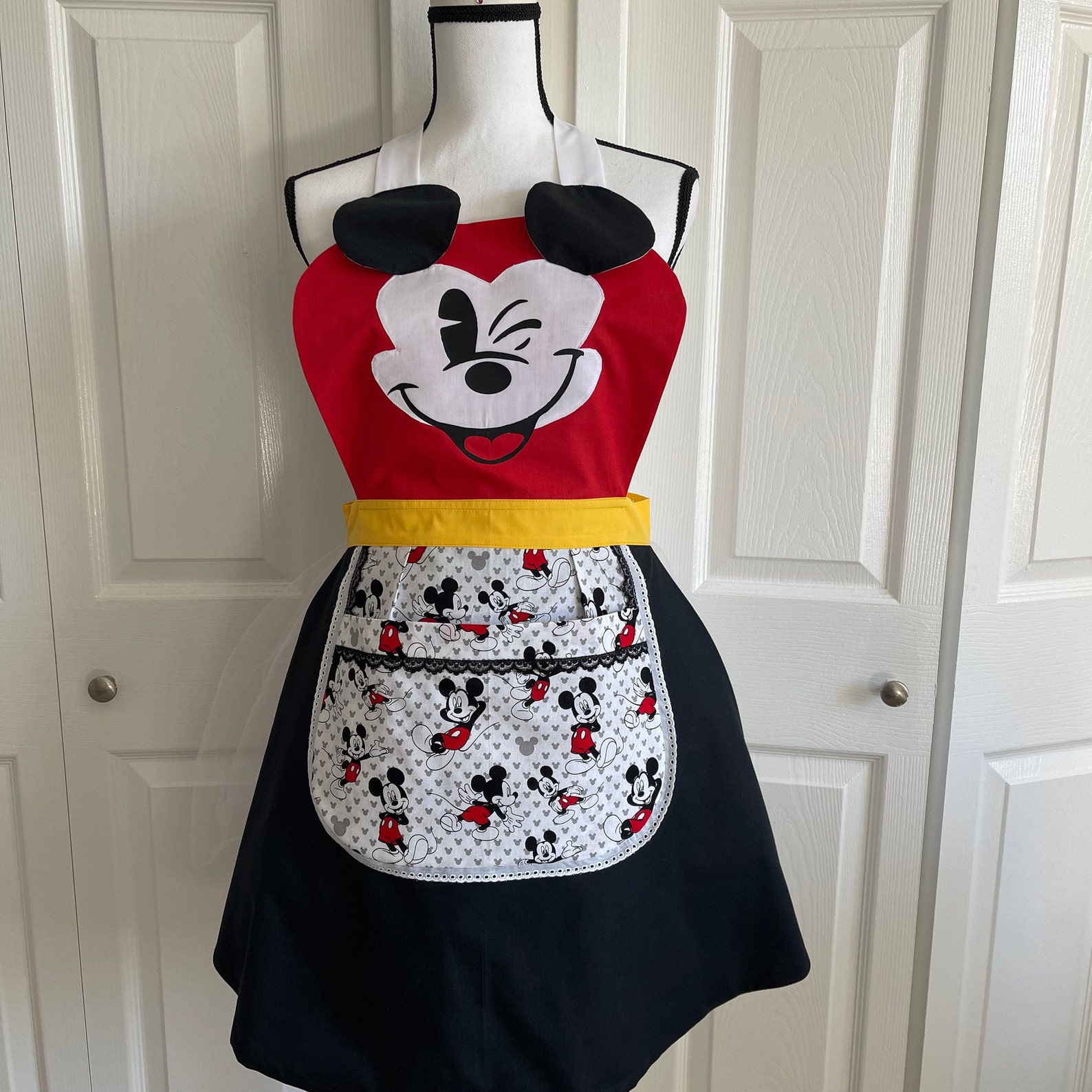 Mickey Mouse Style Apron With Pockets-long Adjustable Ties-with Ruffles ...
