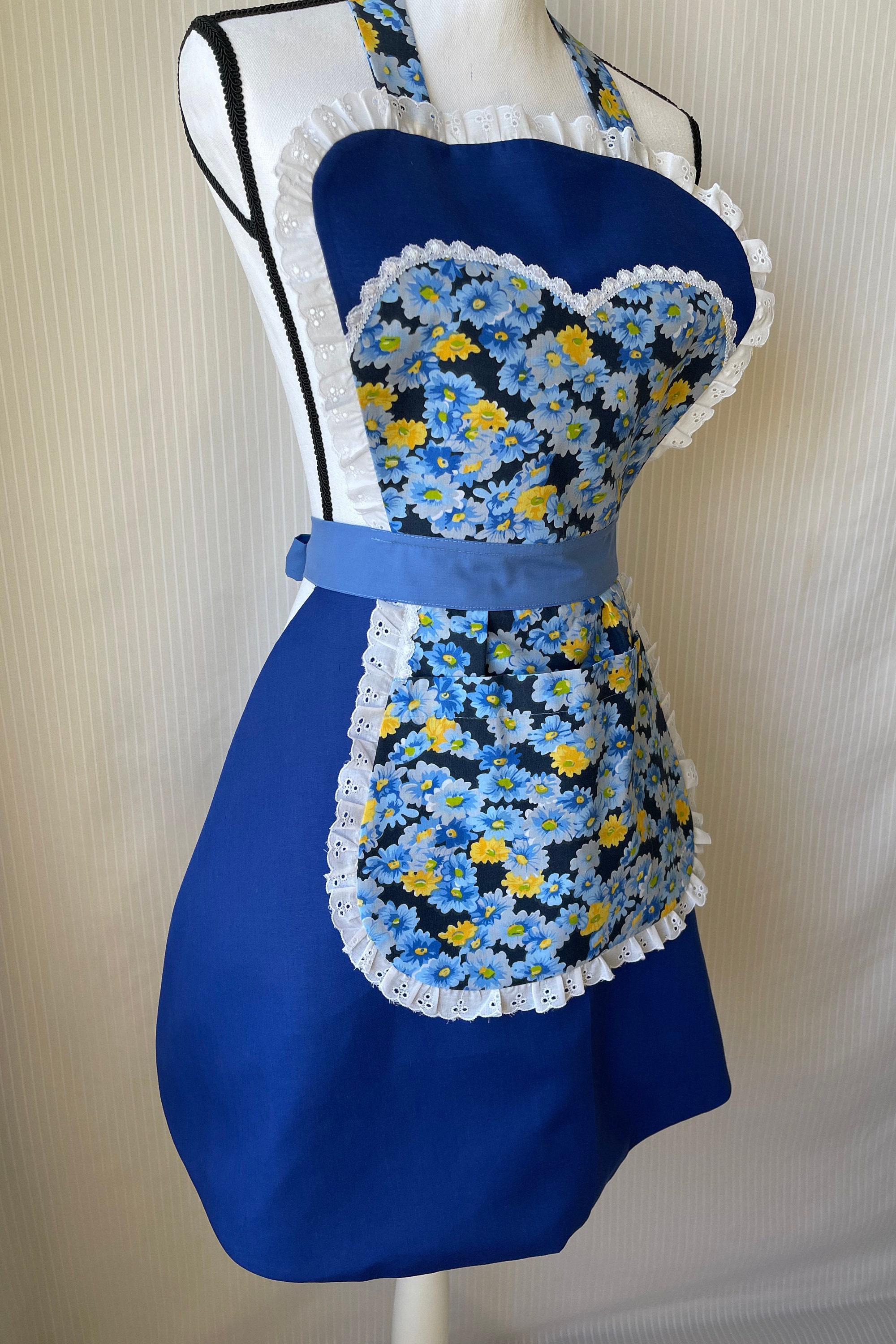 Royal Blue Vintage Style Apron With Pockets Long Adjustable | Etsy