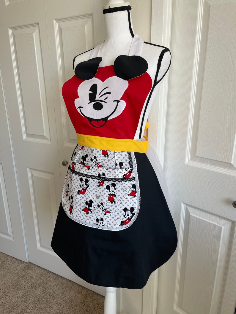 Mickey Mouse Style Apron With Pockets-long Adjustable Ties-with Ruffles ...