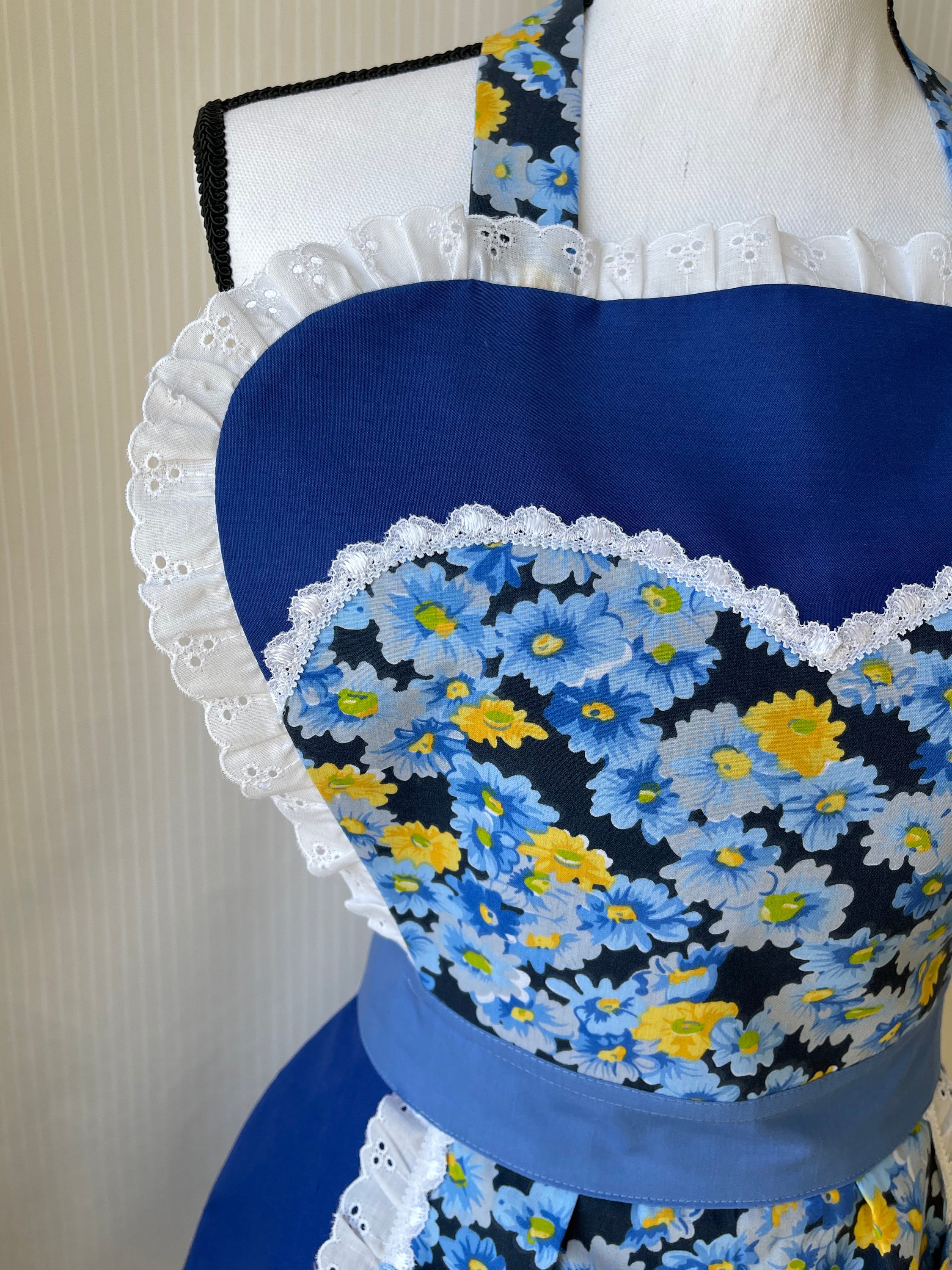 Royal Blue Vintage Style Apron With Pockets Long Adjustable | Etsy