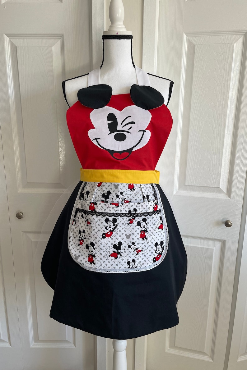 Mickey Mouse Style Apron With Pockets-long Adjustable Ties-with Ruffles ...