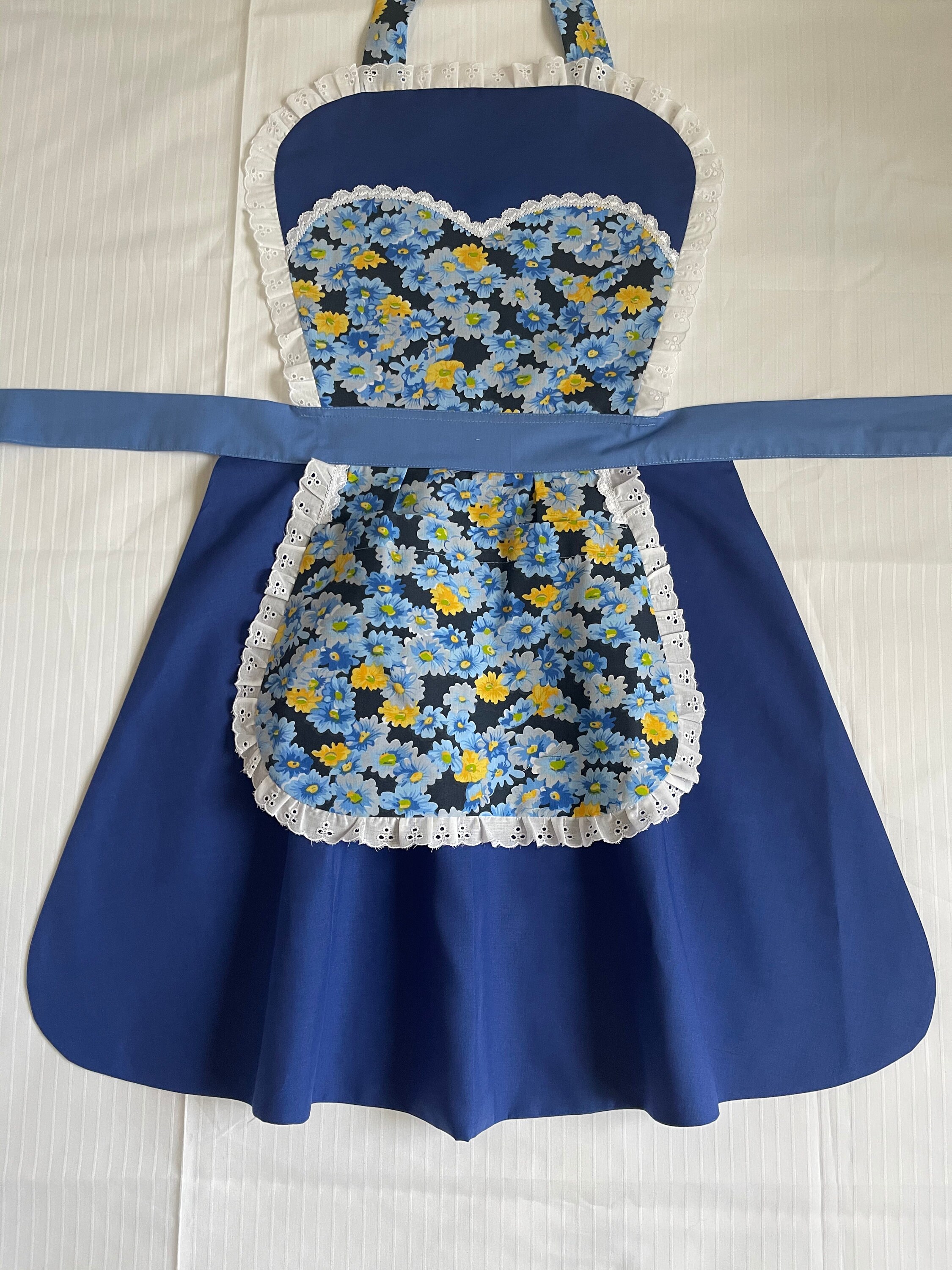 Royal Blue Vintage Style Apron With Pockets Long Adjustable | Etsy