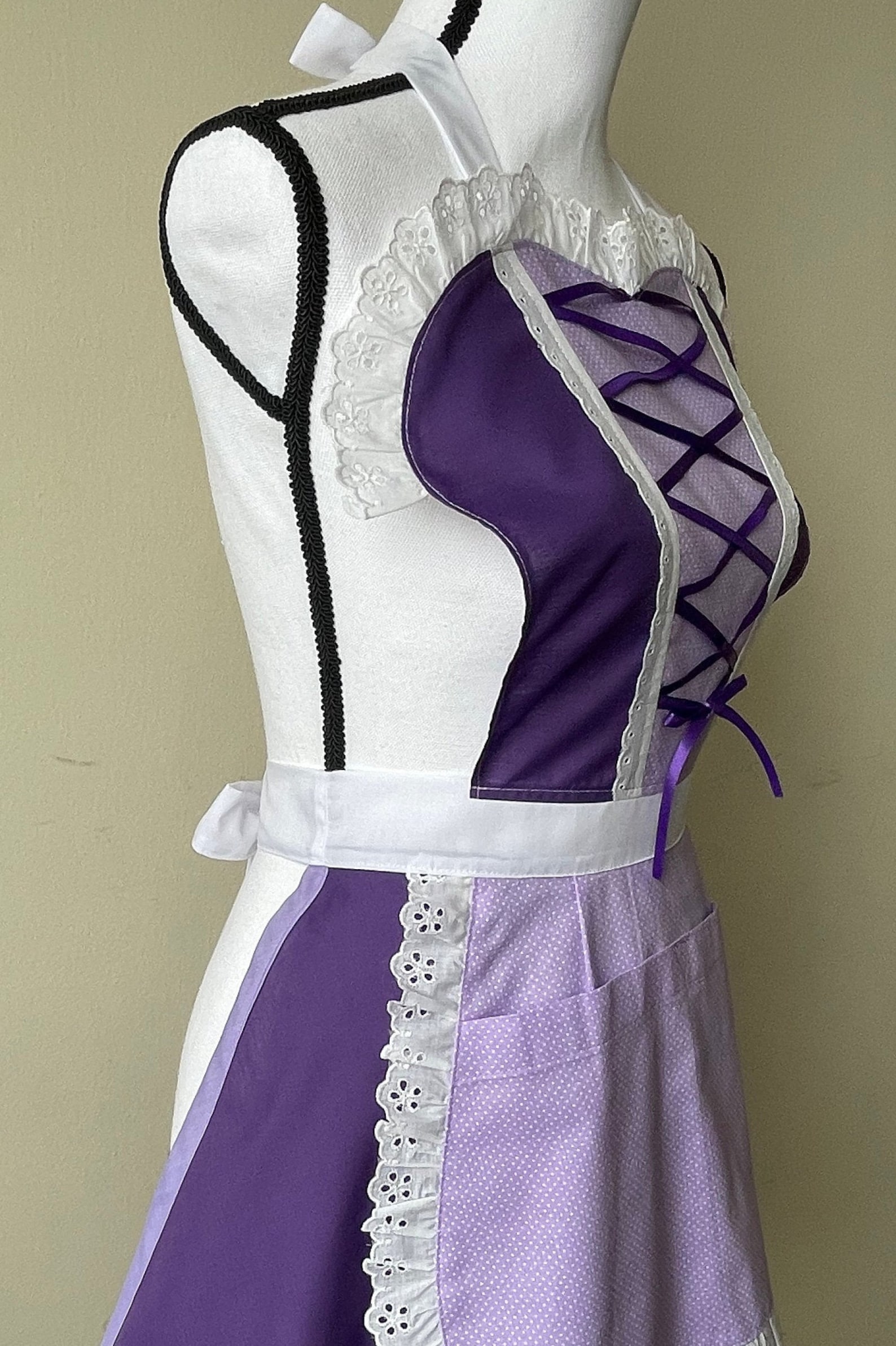 Purple Vintage Style Apron With Pockets Long Adjustable Ties | Etsy