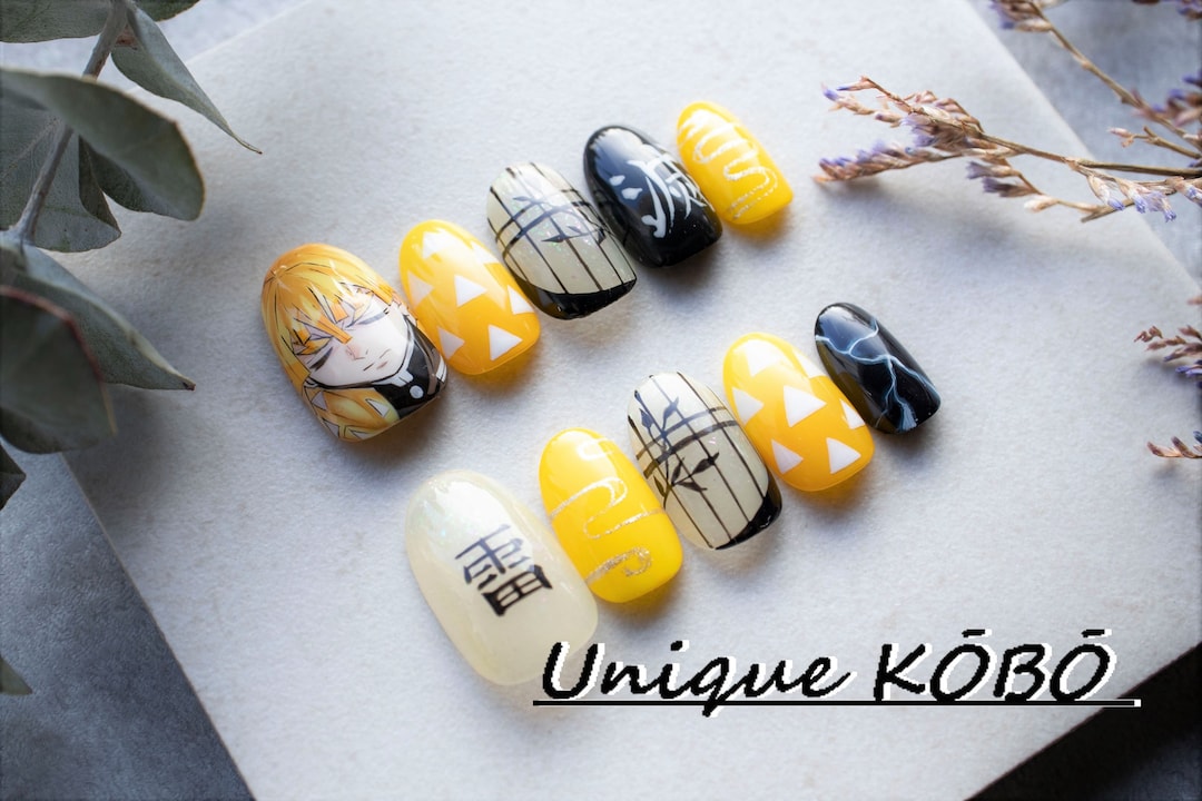 Hand-painted Anime Character Motif Nails Reusable Press-on Nails False ...