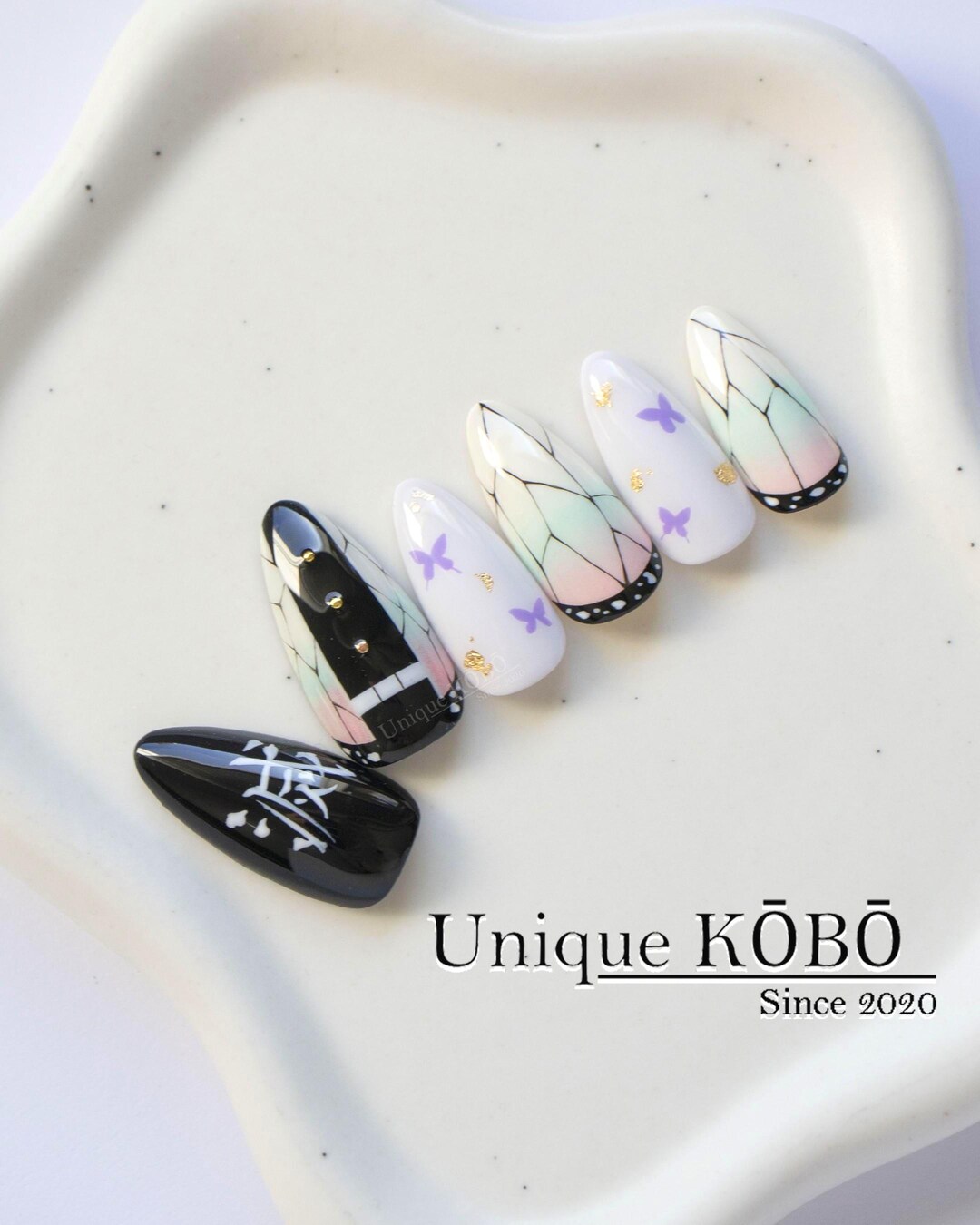 Shinobu-inspired Hand-painted Anime Motif Nails, Cosplay Press-on Nails ...