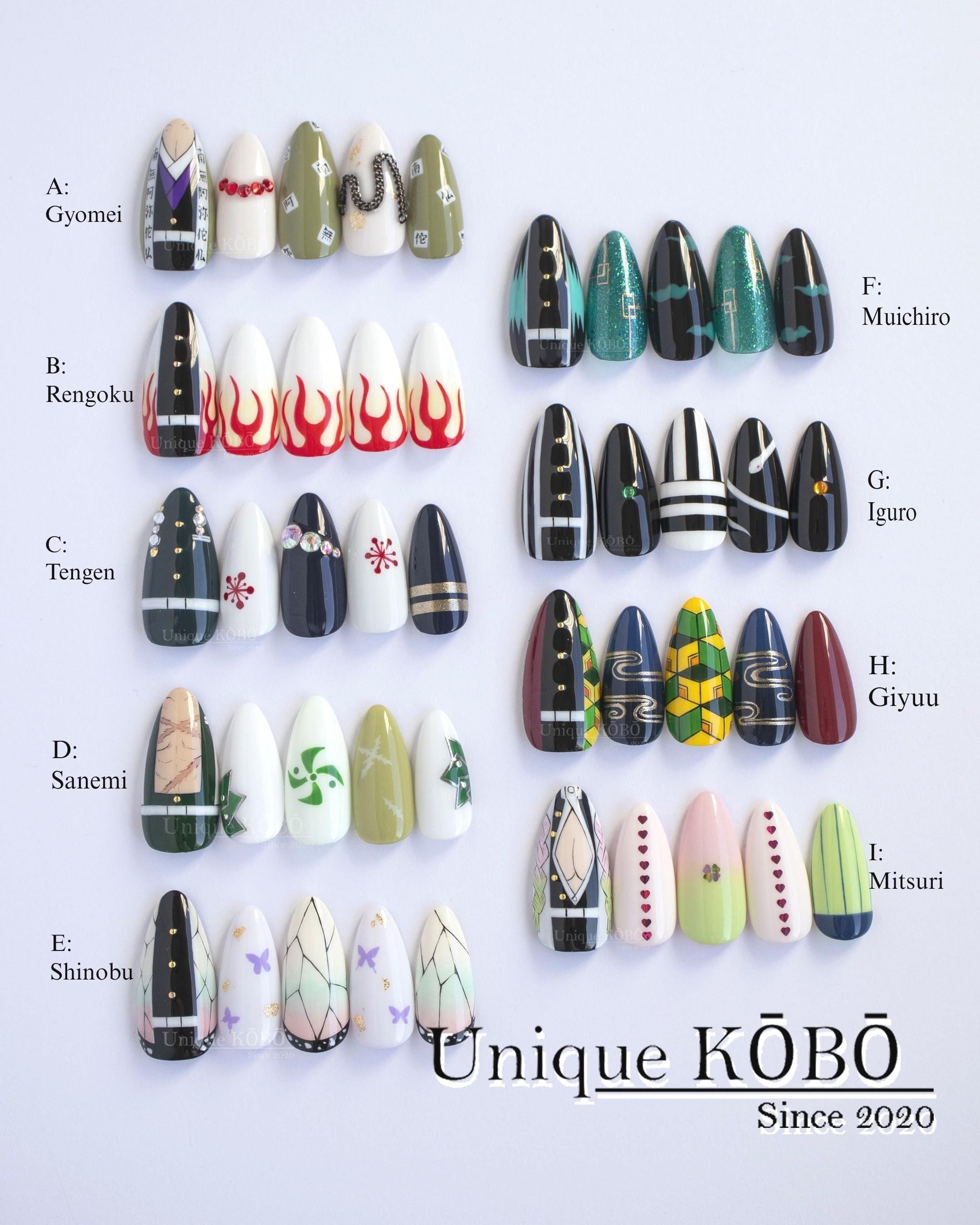 Hashira Uniform-inspired Press on Nails, Hand-painted Anime Set - Etsy