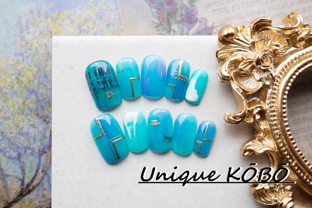 Hand-painted Monet Nails | Venice | Reusable Press-on Nails | False ...