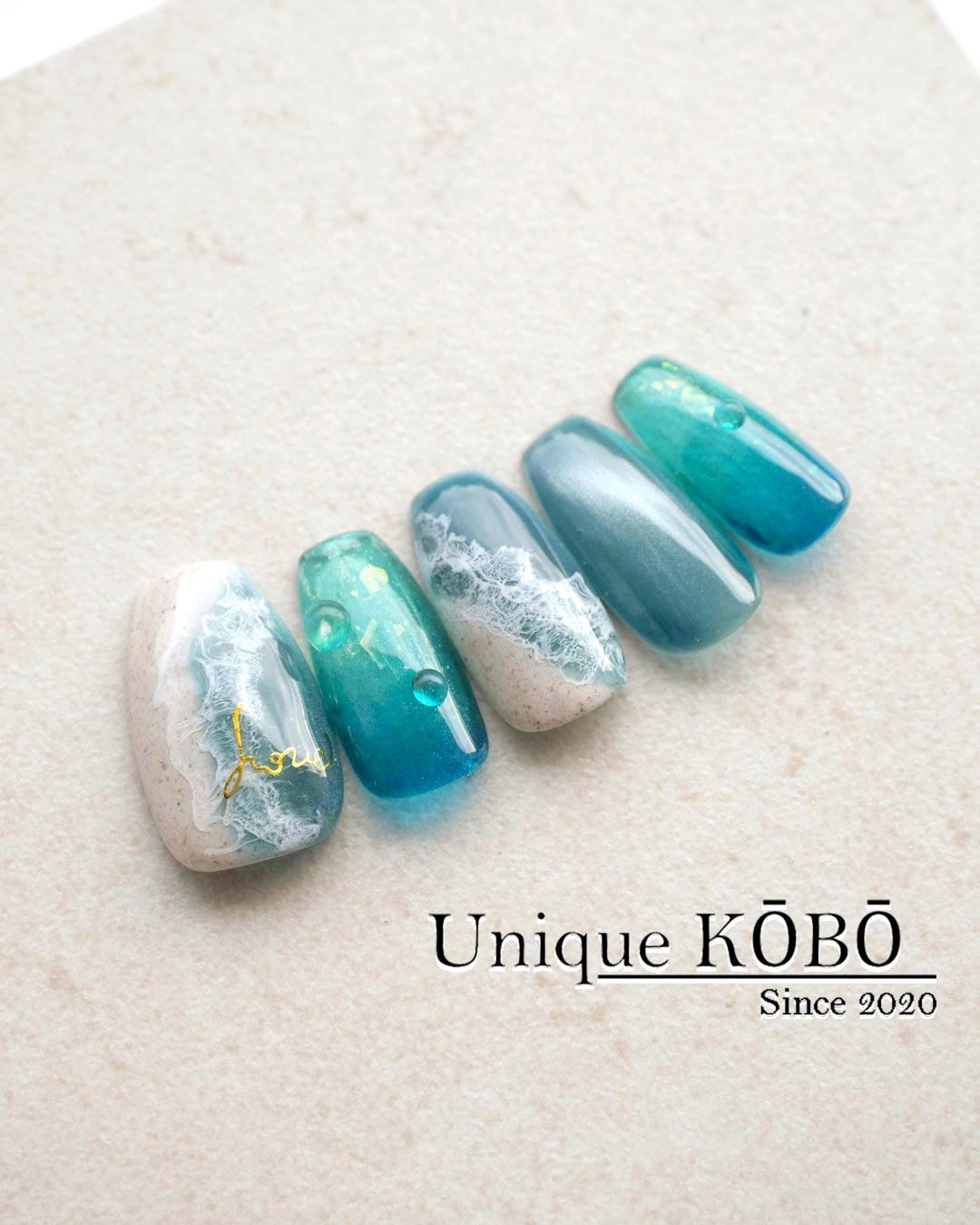 Sandy Shore Nails, Beach-inspired Press-on Nails, Ocean Cat Eye Nail ...