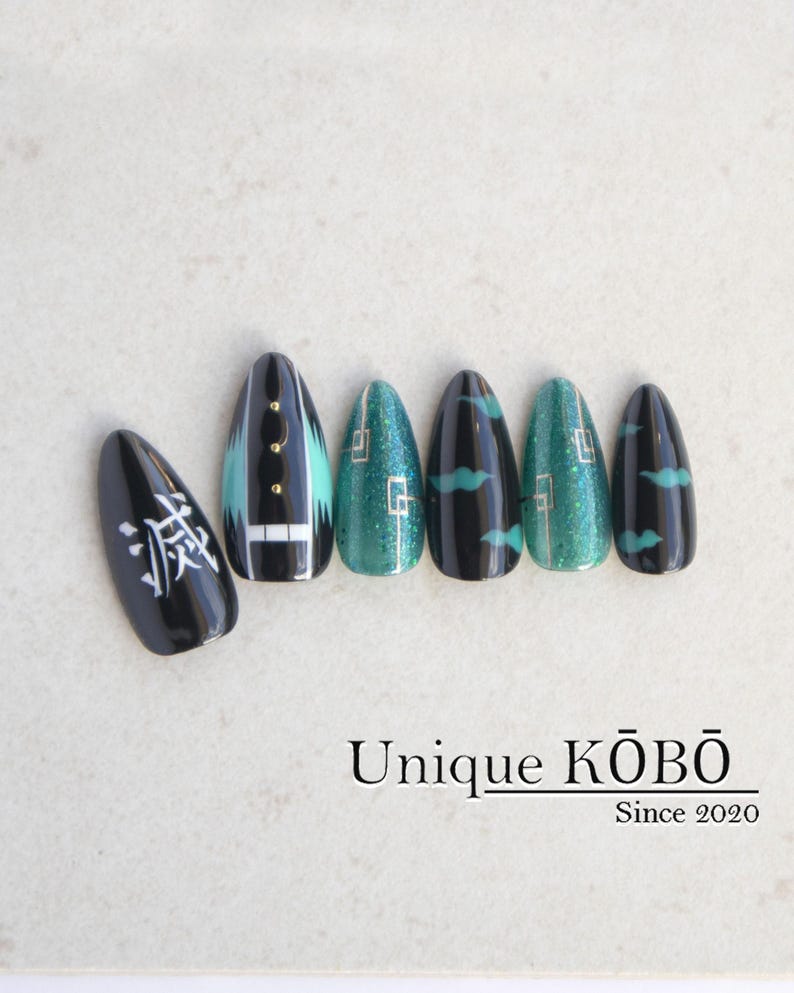 Muichiro-inspired Press on Nails, Hand-painted Anime Set - Etsy