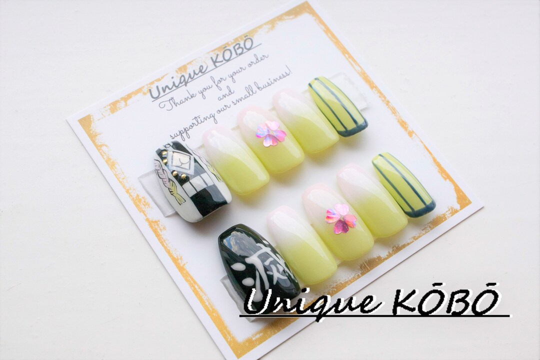 Anime Inspired Hand-painted Motif Nails | Mitsuri | Reusable Press-on ...