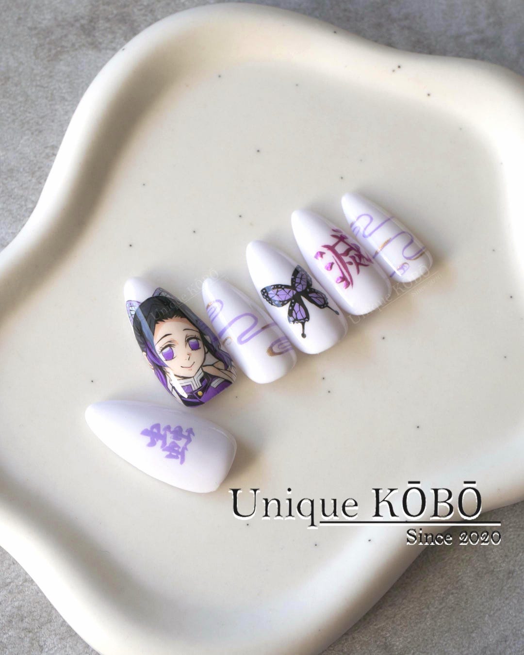 Shinobu-inspired Hand-painted Anime Press-on Nails - Etsy