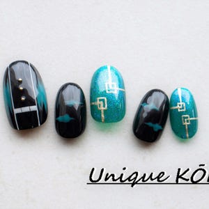 Muichiro Inspired Hand-painted Anime Motif Nails, Reusable Press-on ...
