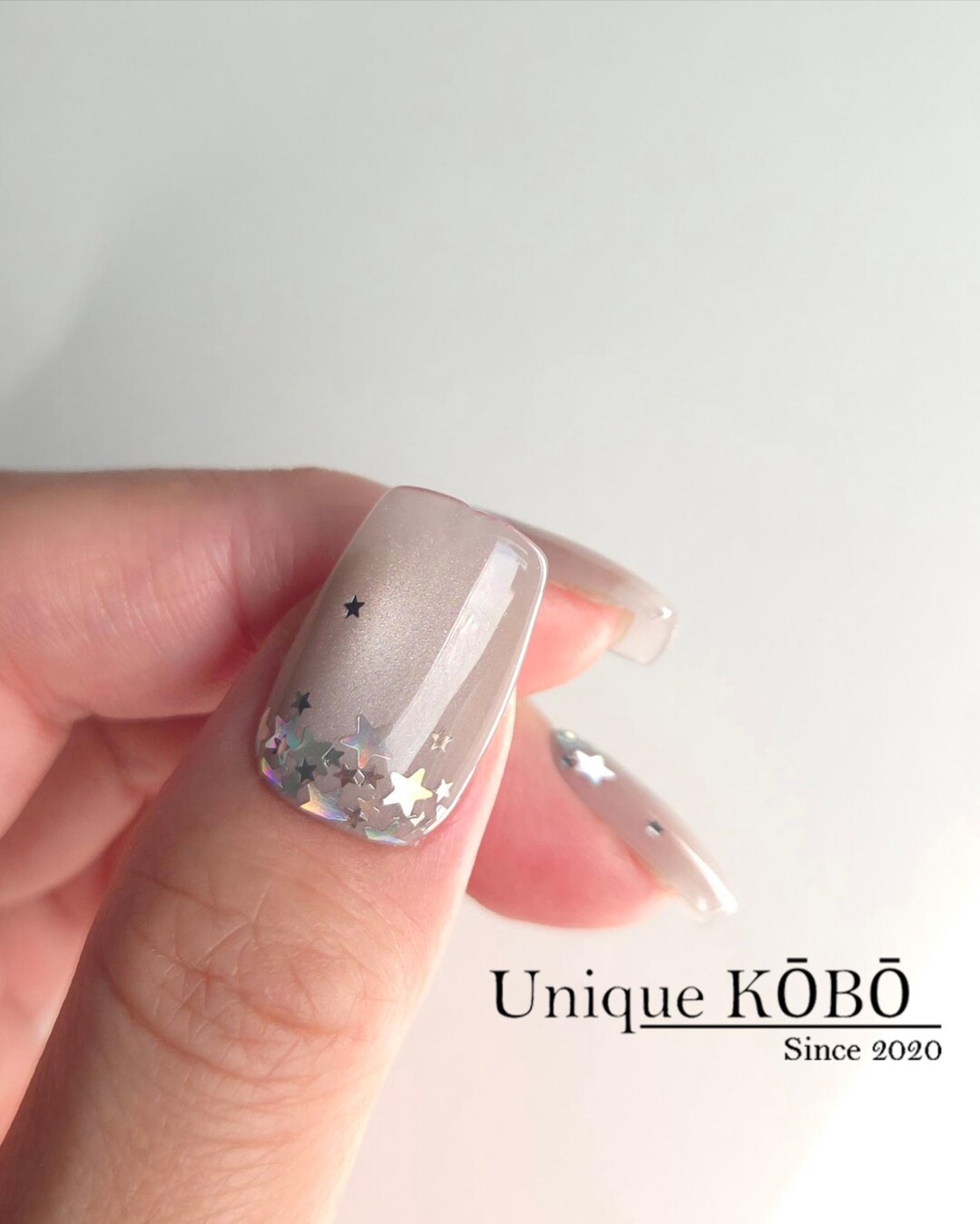 Starfall Cat Eye Press-on Nails, Silver Gradient Star Nails - Etsy
