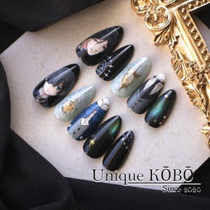 Elegant Butler-inspired Nails – Sebastian & Ciel Press-on Nails, Hand ...