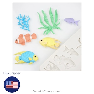 Sea Life Silicone Mold, Salt Water Fish Coral Salt Life Resin Mold ...