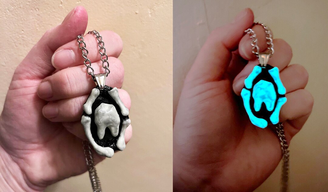 Glowing Deer Tooth and Coyote Tailbone Necklace - Real Bones - Glows in ...