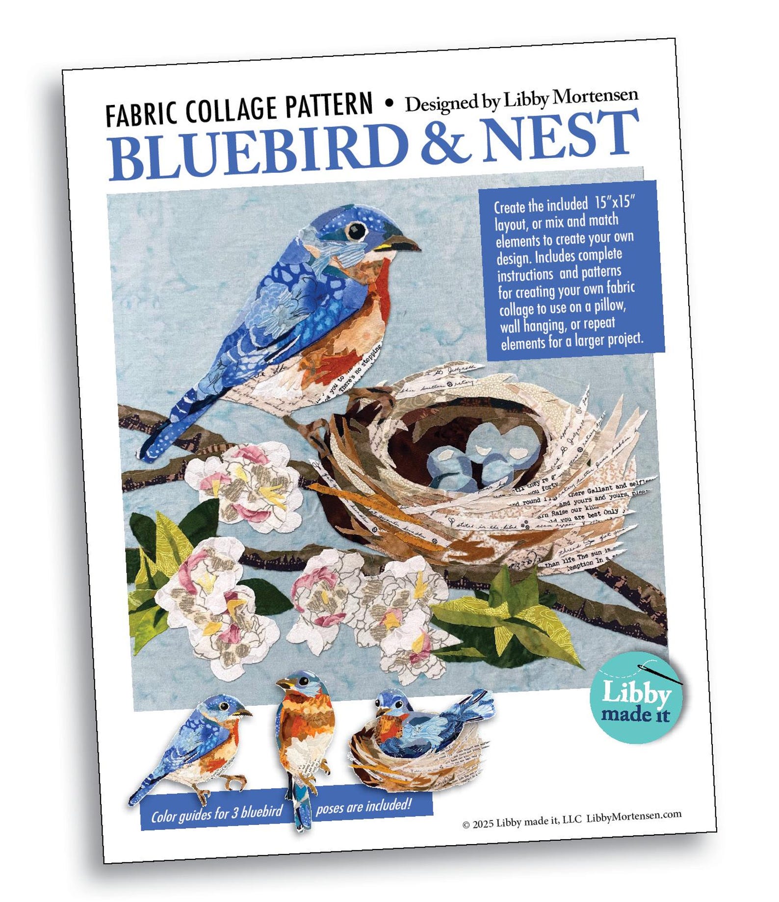 Fabric Collage BLUEBIRD & NEST Pattern - Etsy