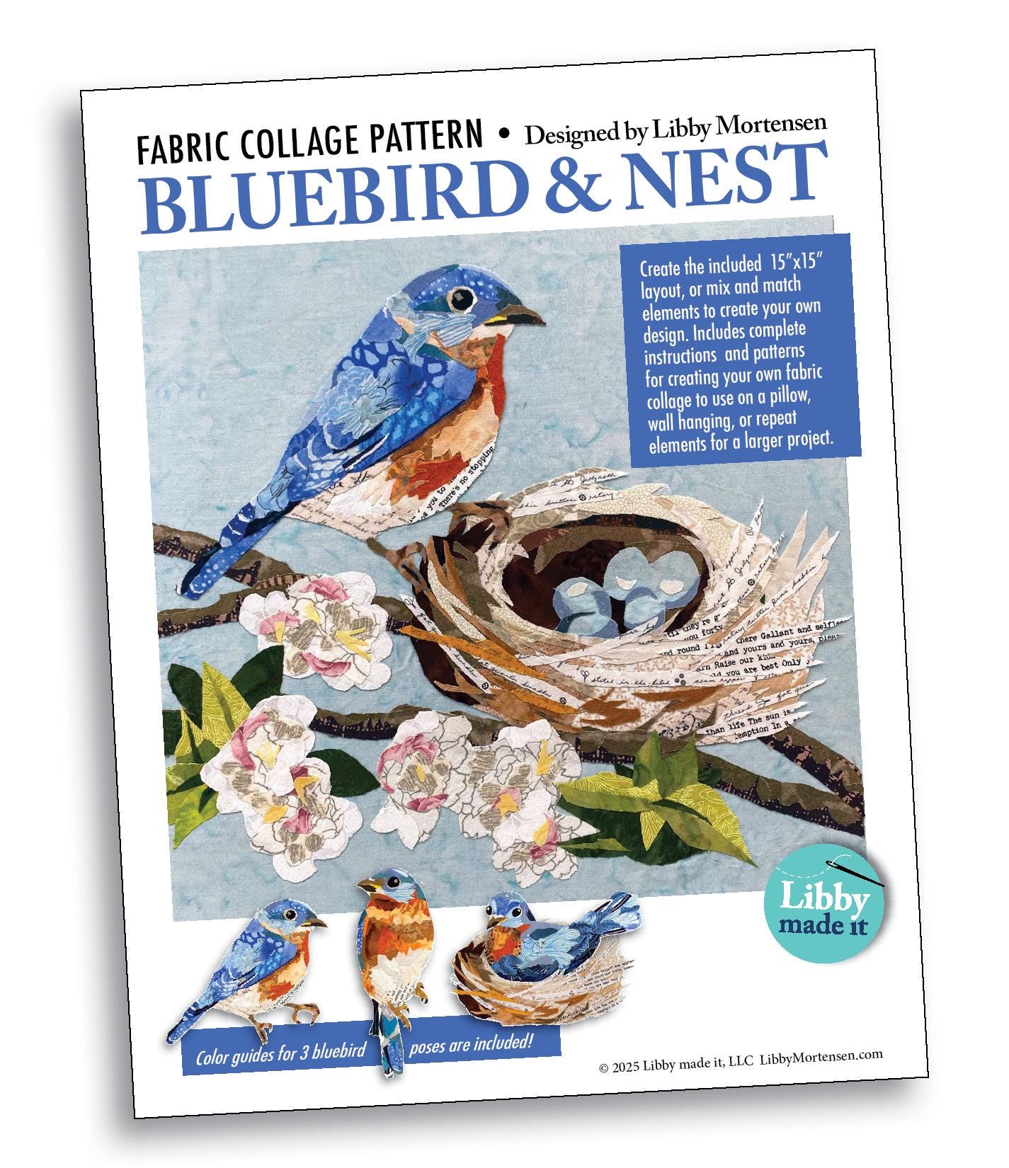 Fabric Collage BLUEBIRD & NEST Pattern - Etsy
