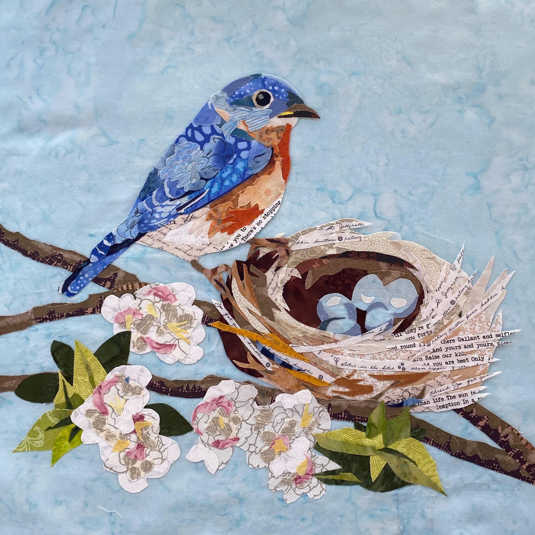 Fabric Collage BLUEBIRD & NEST Pattern - Etsy