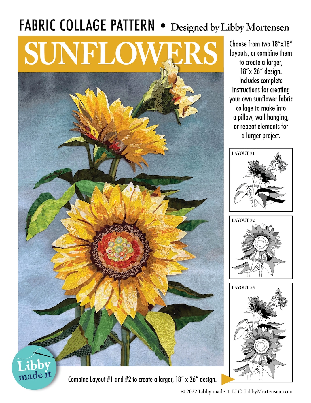 Fabric Collage SUNFLOWERS Pattern - Etsy