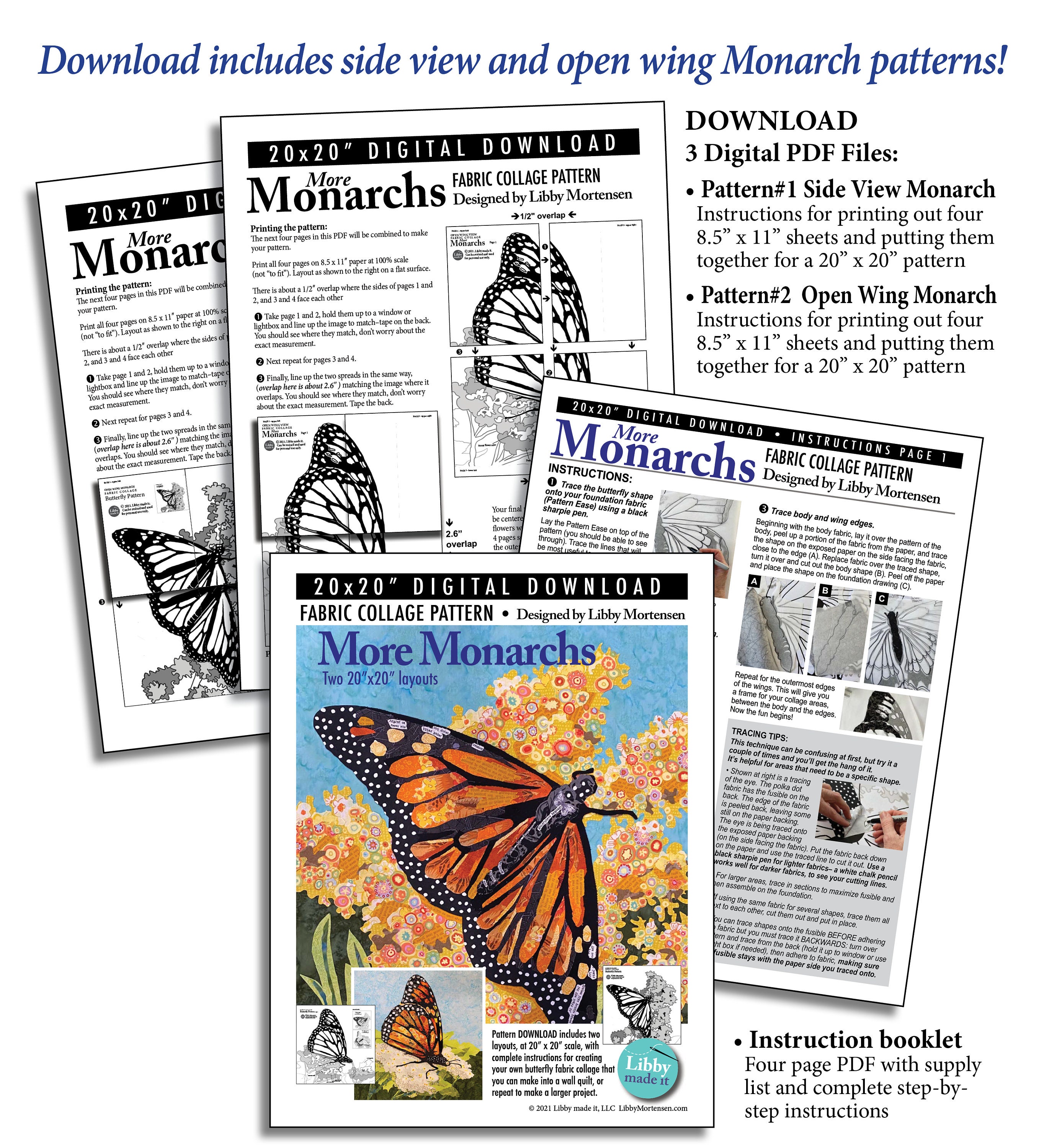 Digital Download: More Monarchs Fabric Collage Patterns and ...