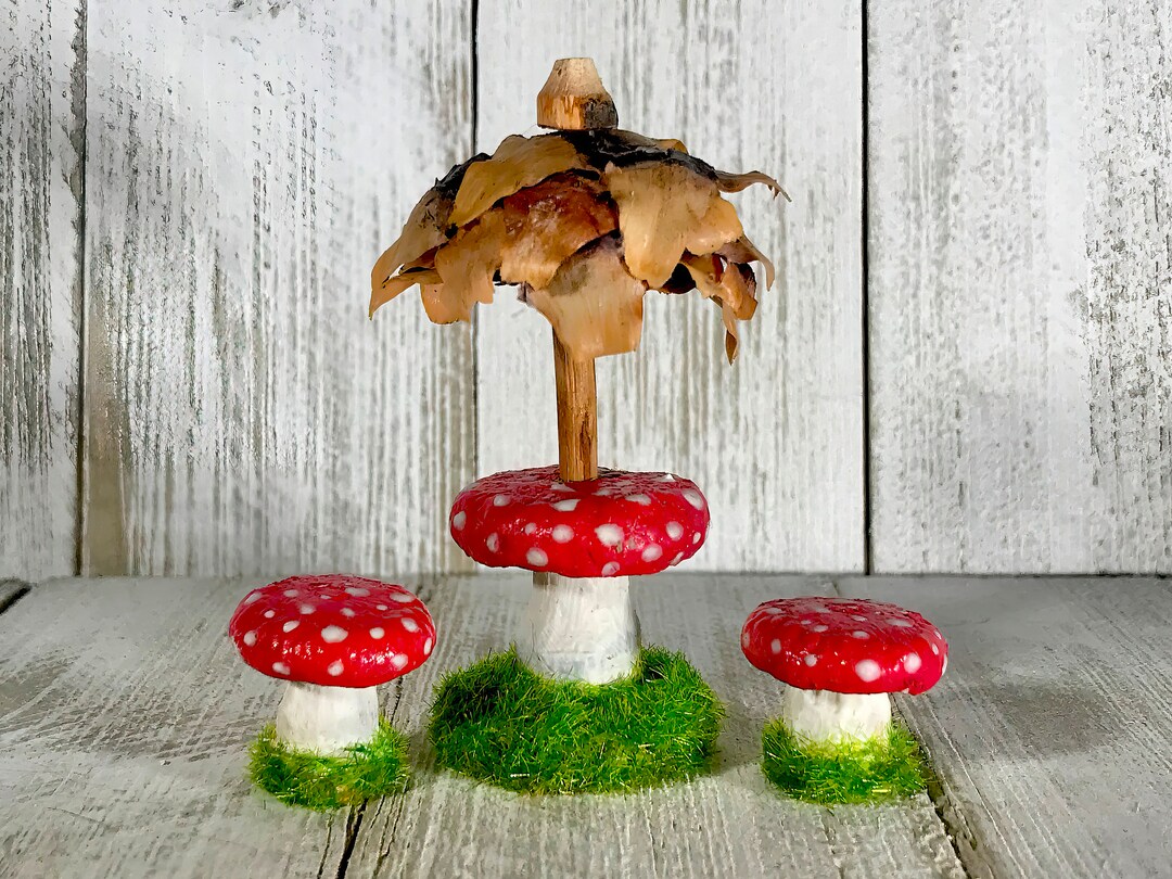 Fairy Furniture, Tiny Toadstool Table With Umbrella and Chairs Set - Etsy