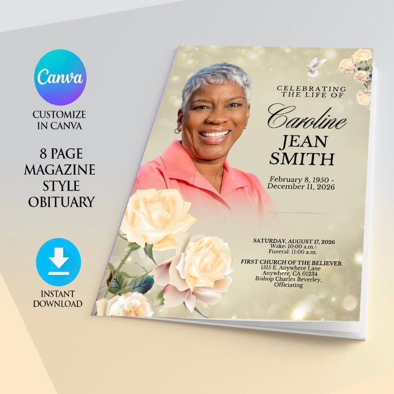 Magazine Obituary Template - Etsy