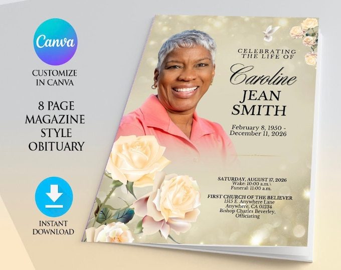 5.5x8.5"" BOOKLET Obituary, Memorial Program Template, 8 Pages, Golden ...
