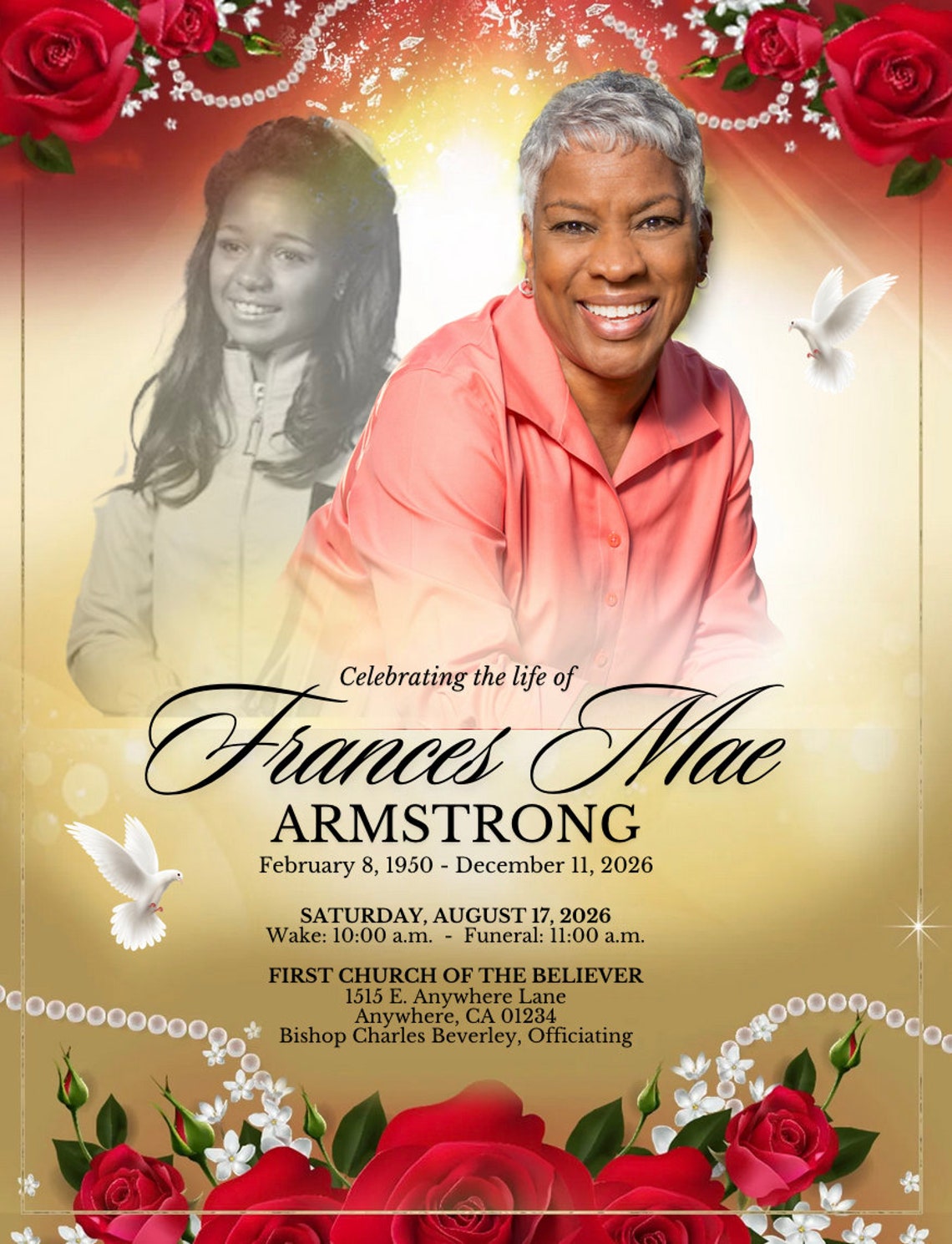 Obituary, Memorial Program Template, 8.5"x11" BOOKLET 8 Pages, Red and ...