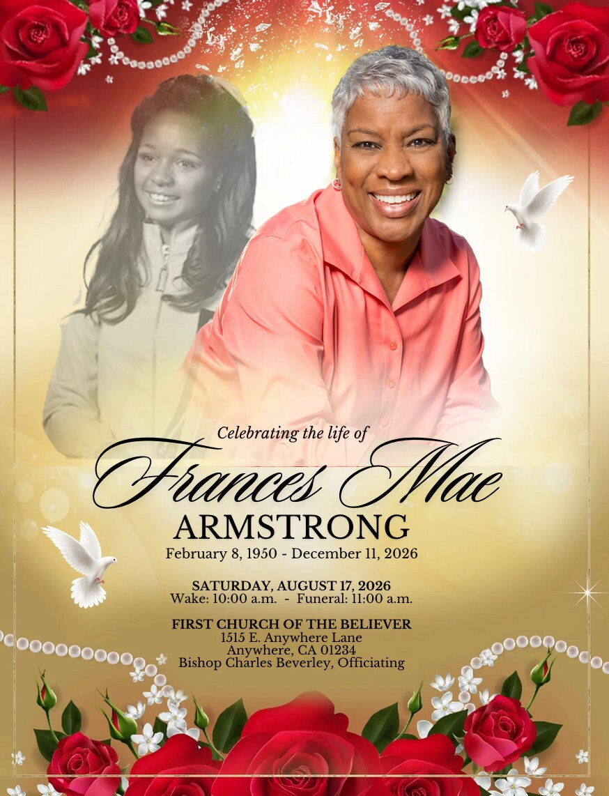 Obituary, Memorial Program Template, 8.5"x11" BOOKLET 8 Pages, Red and ...