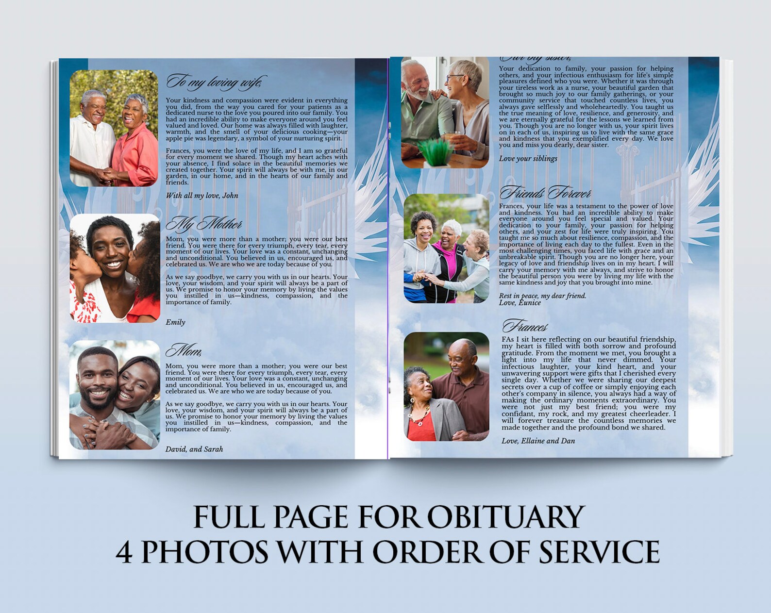 Obituary, Memorial Program Template, 8.5"x11" BOOKLET 8 Pages, Heaven's ...