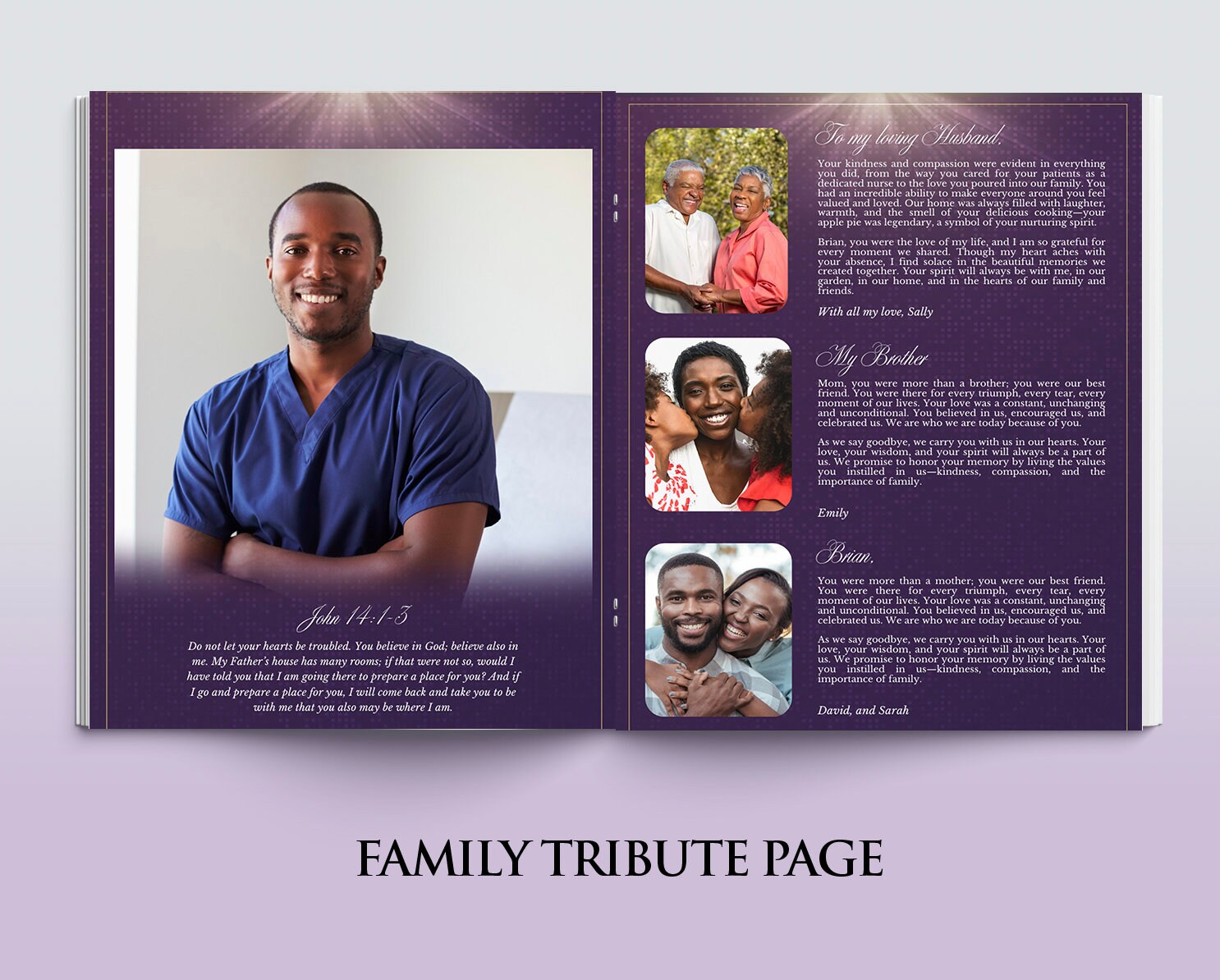Obituary, Memorial Program Template, 8.5"x11" BOOKLET 8 Pages, Purple ...