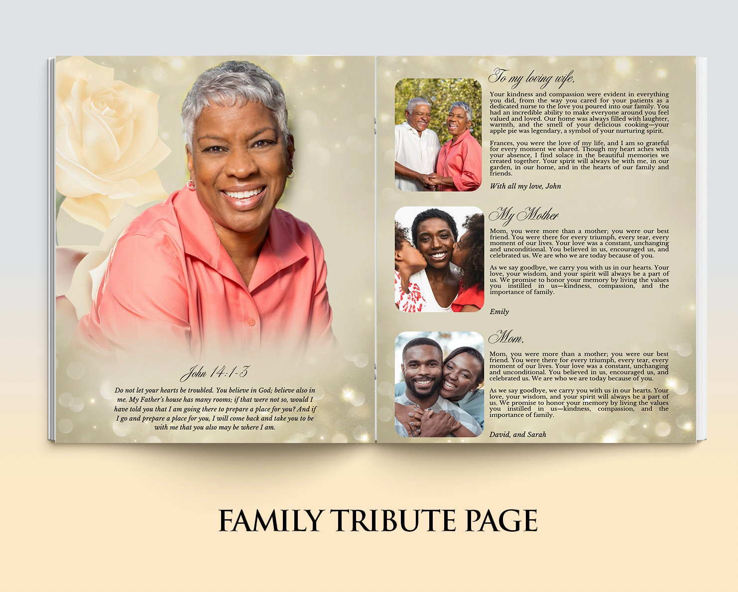 5.5x8.5"" BOOKLET Obituary, Memorial Program Template, 8 Pages, Golden ...