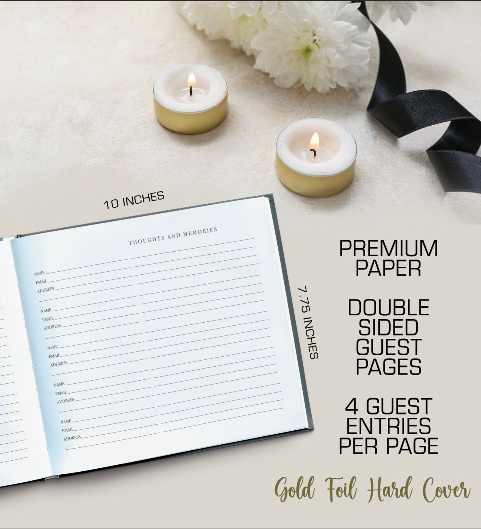 In Loving Memory Funeral Guest Book - Gold Foil Black Guestbook W/ Pen ...