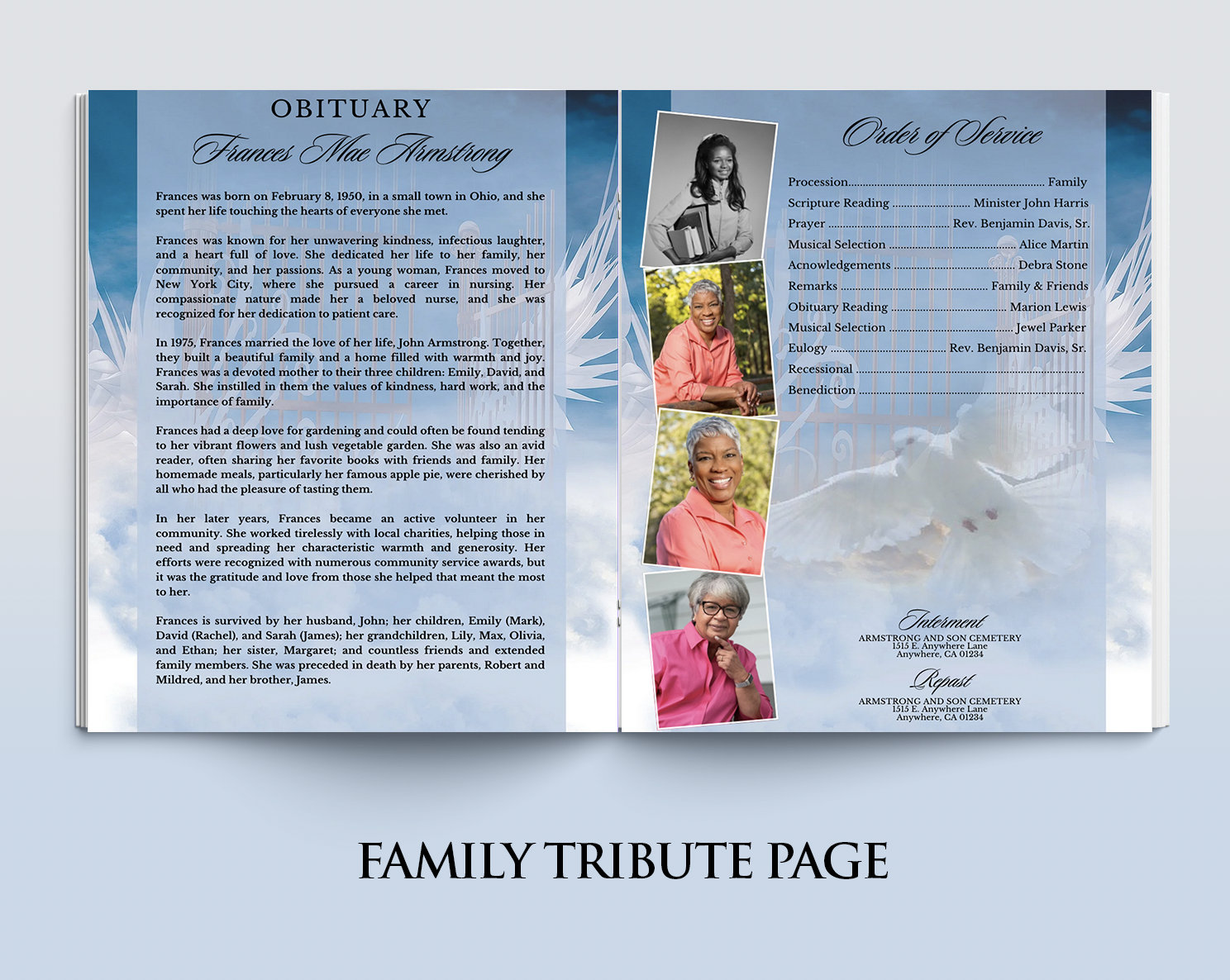 Obituary, Memorial Program Template, 8.5"x11" BOOKLET 8 Pages, Heaven's ...