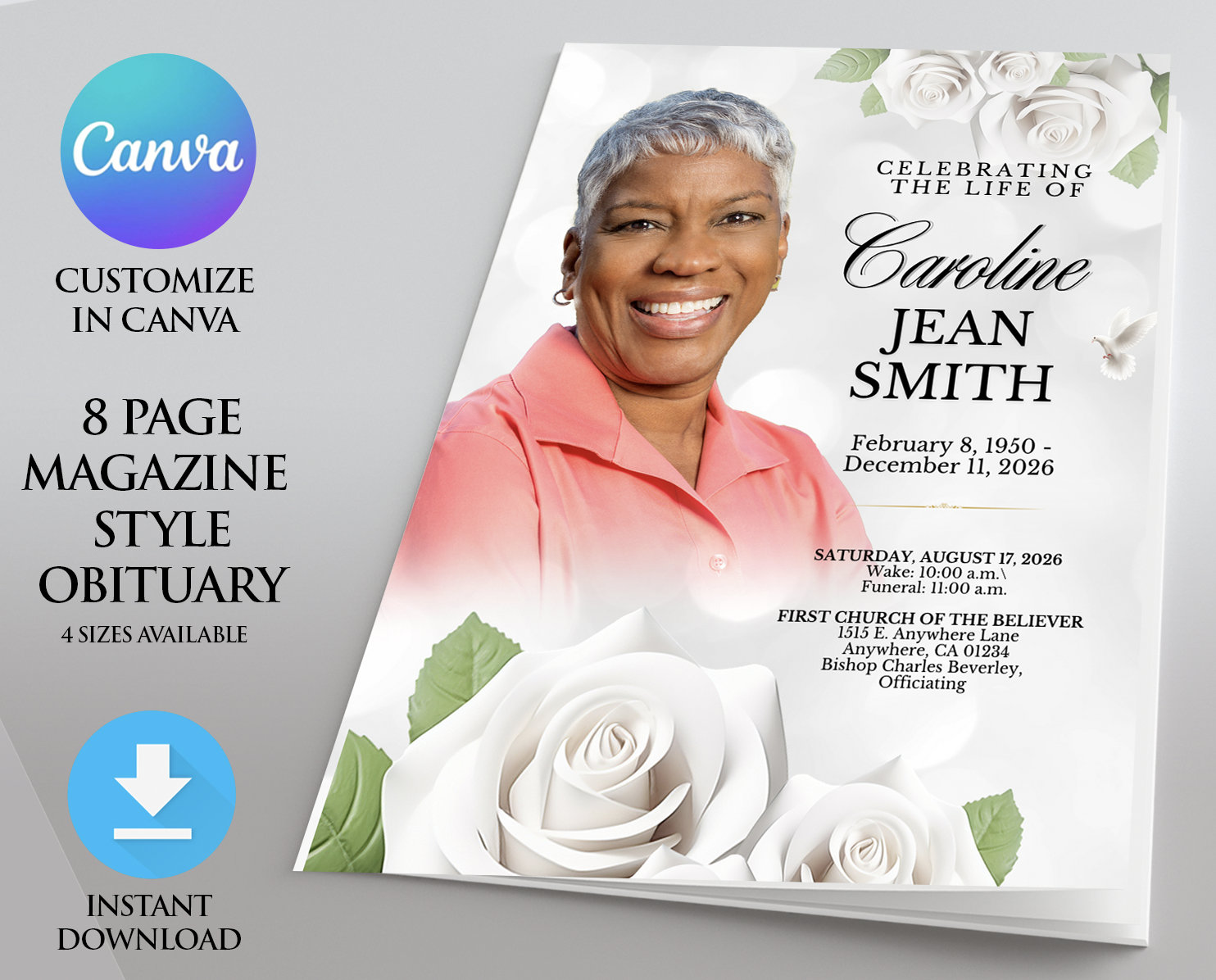 Obituary, Memorial Program Template, 8.5"x11" BOOKLET 8 Pages, Clean ...