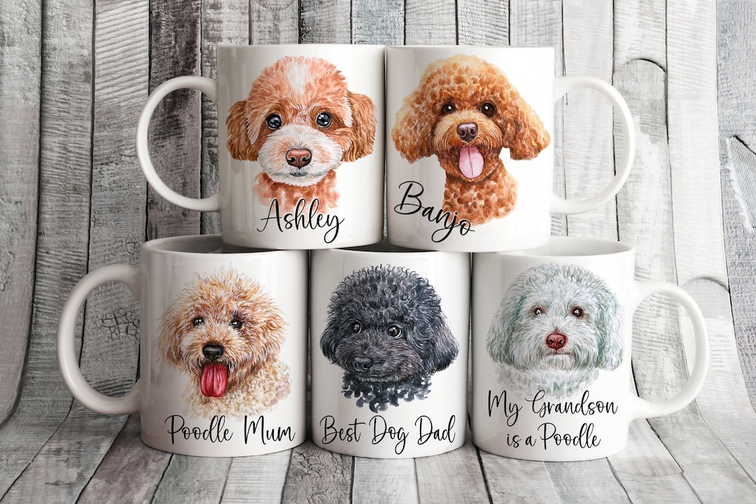 Personalised Poodle Dog Mug and Coaster Gift Set. Poodle Travel Mug ...