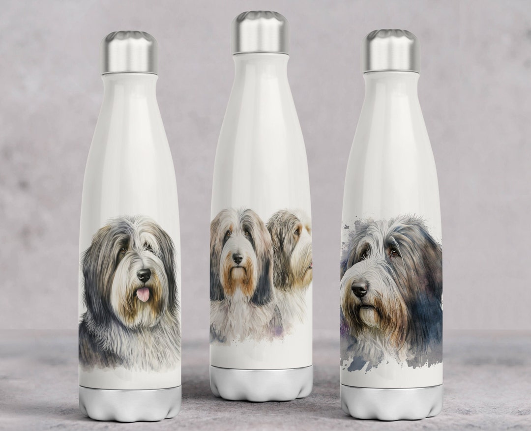 Bearded Collie Water Bottle. Stainless Steel, Insulated Bowling Style ...