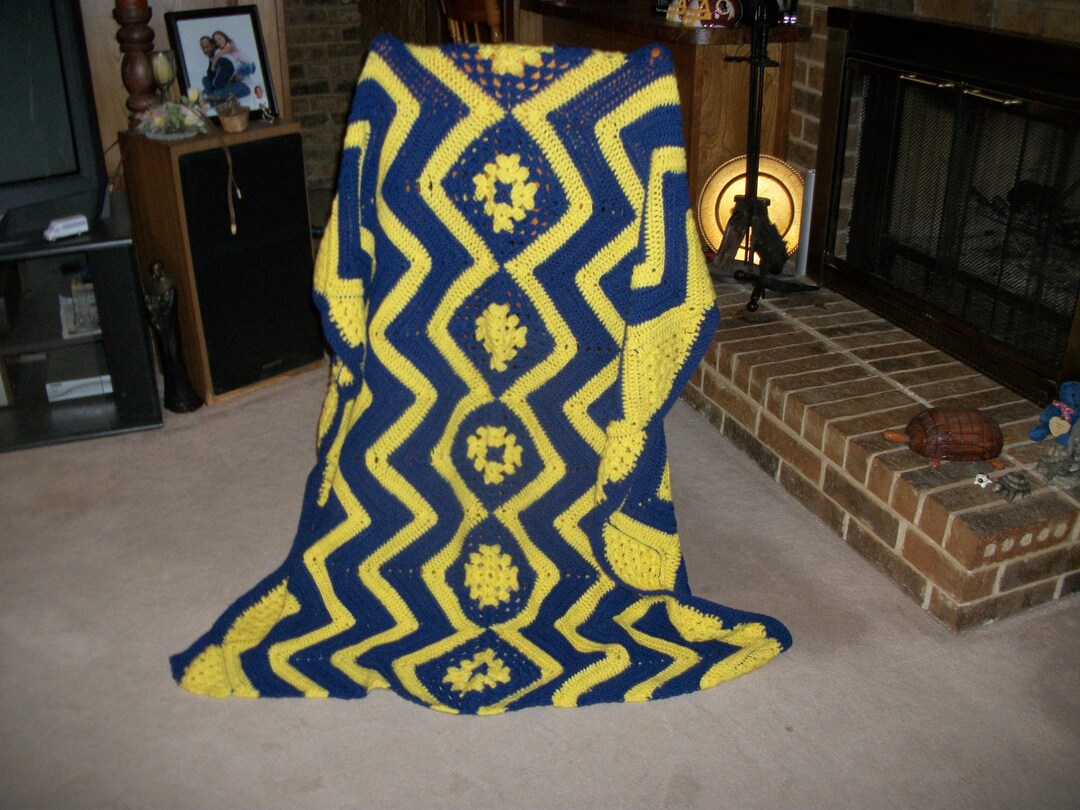 Blue and Yellow 44x63" Afghan - Etsy