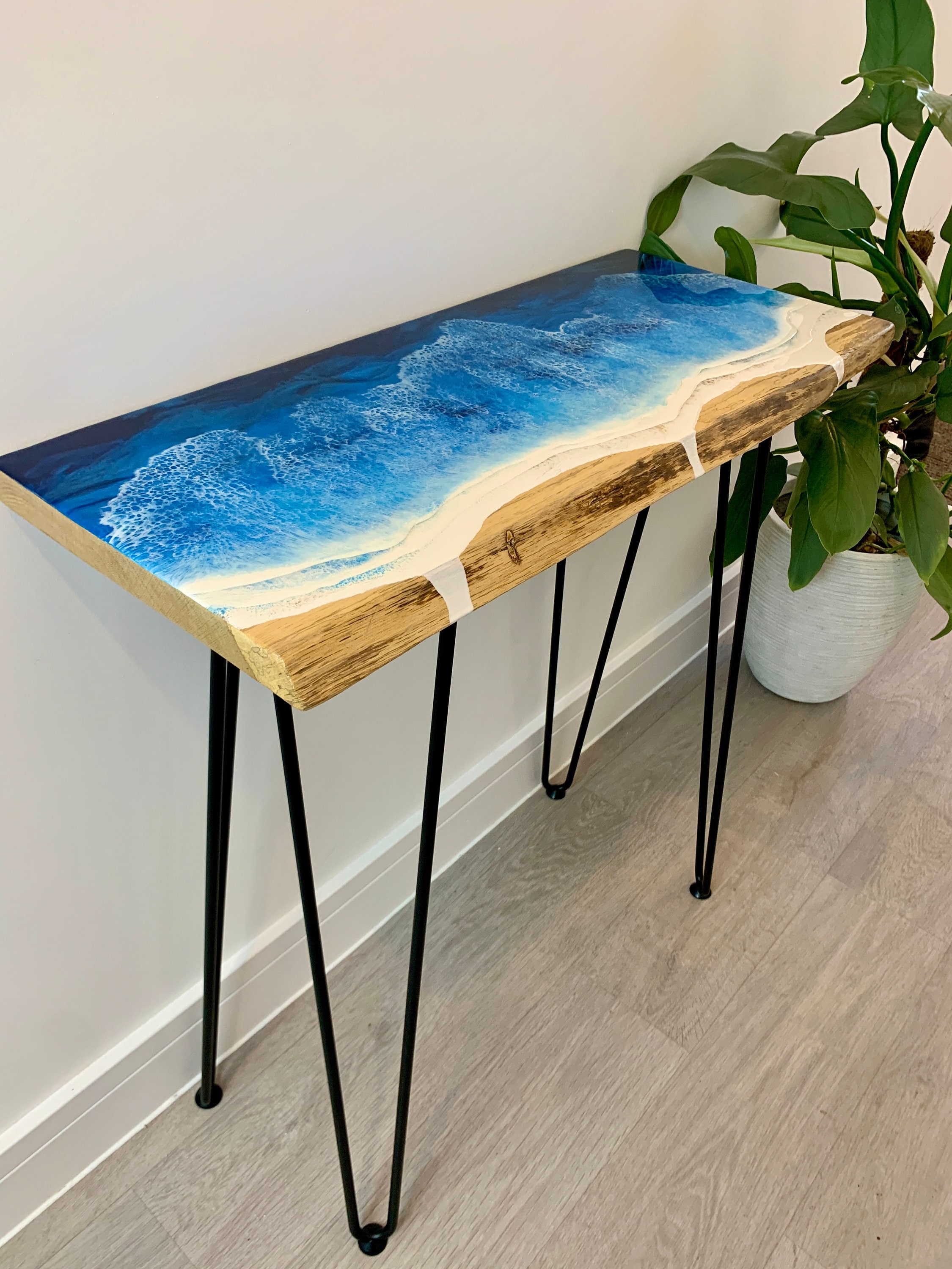 MADE to ORDER Custom Resin Desk Wave Table, Oak, Local Devon Hardwood ...