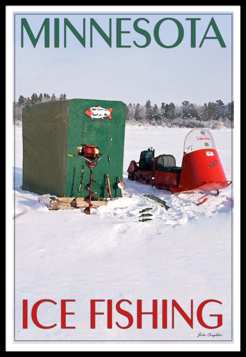 Minnesota Ice Fishing Snowmobile Poster - Etsy