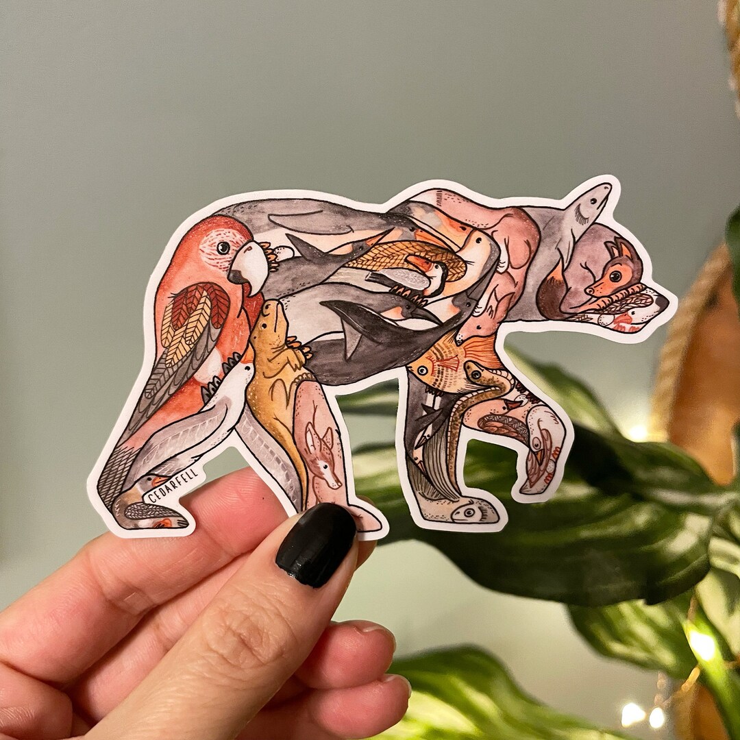 Hand-drawn Tessellated Bear Vinyl Sticker – Watercolor Art ...