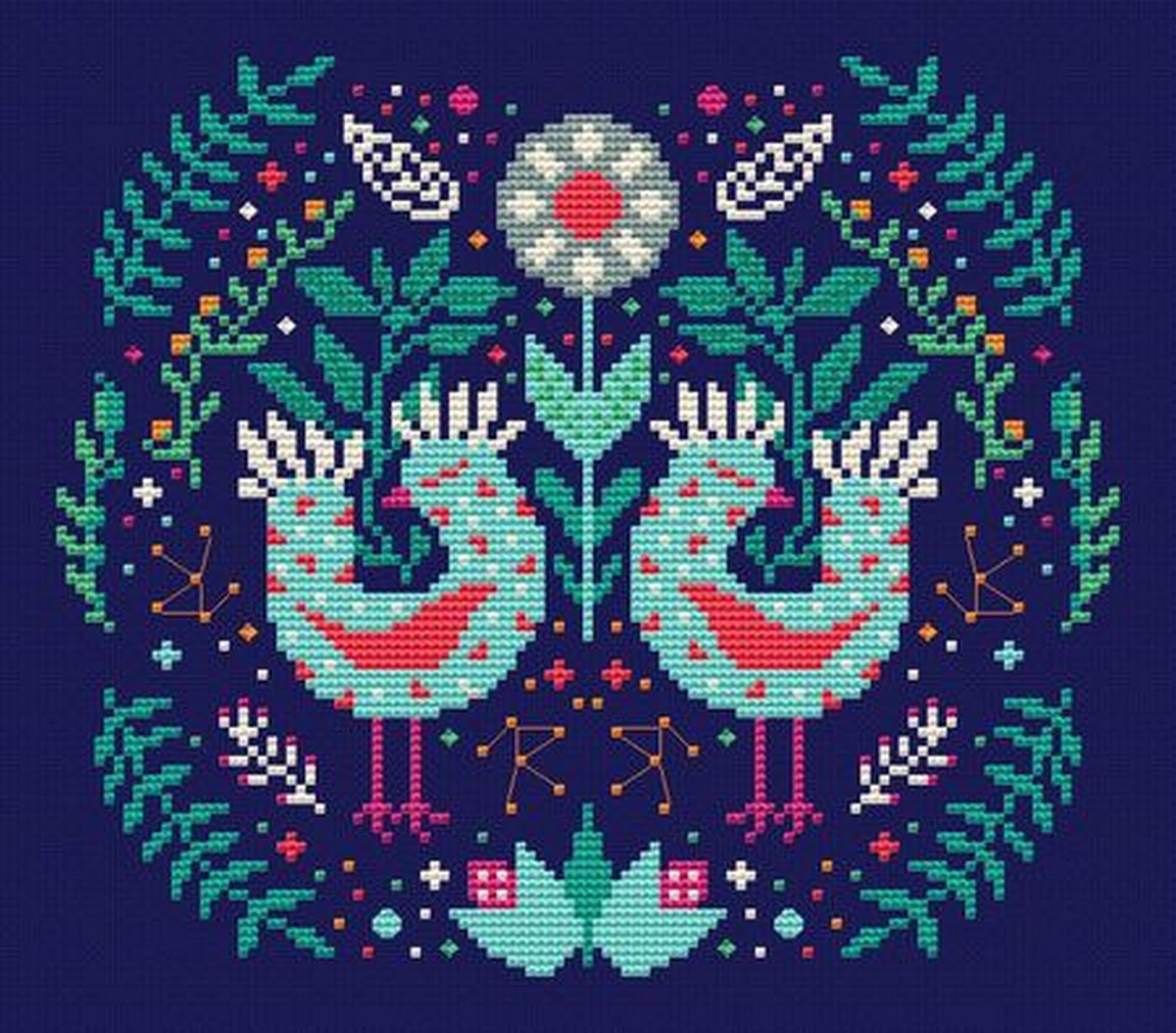 Scandinavian Cross Stitch Pattern PDF Folk Flower Embroidery Nordic ...