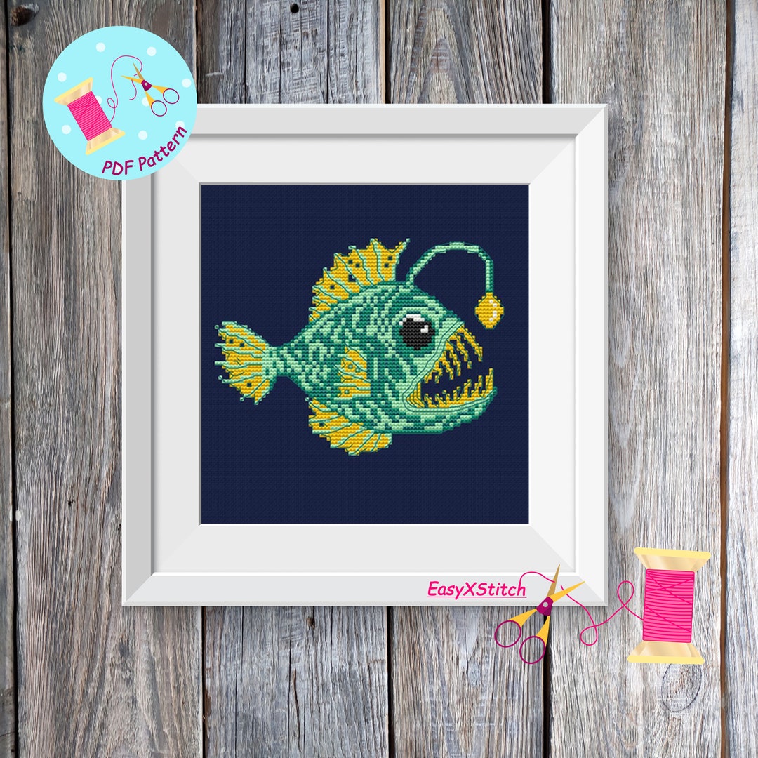 Angler Fish Cross Stitch Pattern Sea Monster Cross Stitch Fishing ...