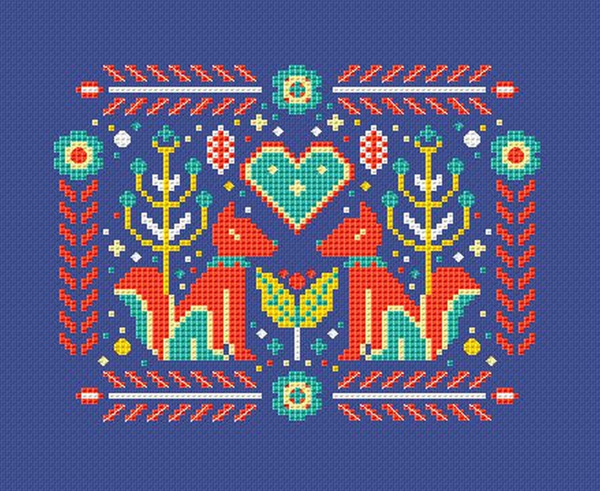 Scandinavian Cross Stitch Pattern PDF Folk Flower Embroidery Nordic ...