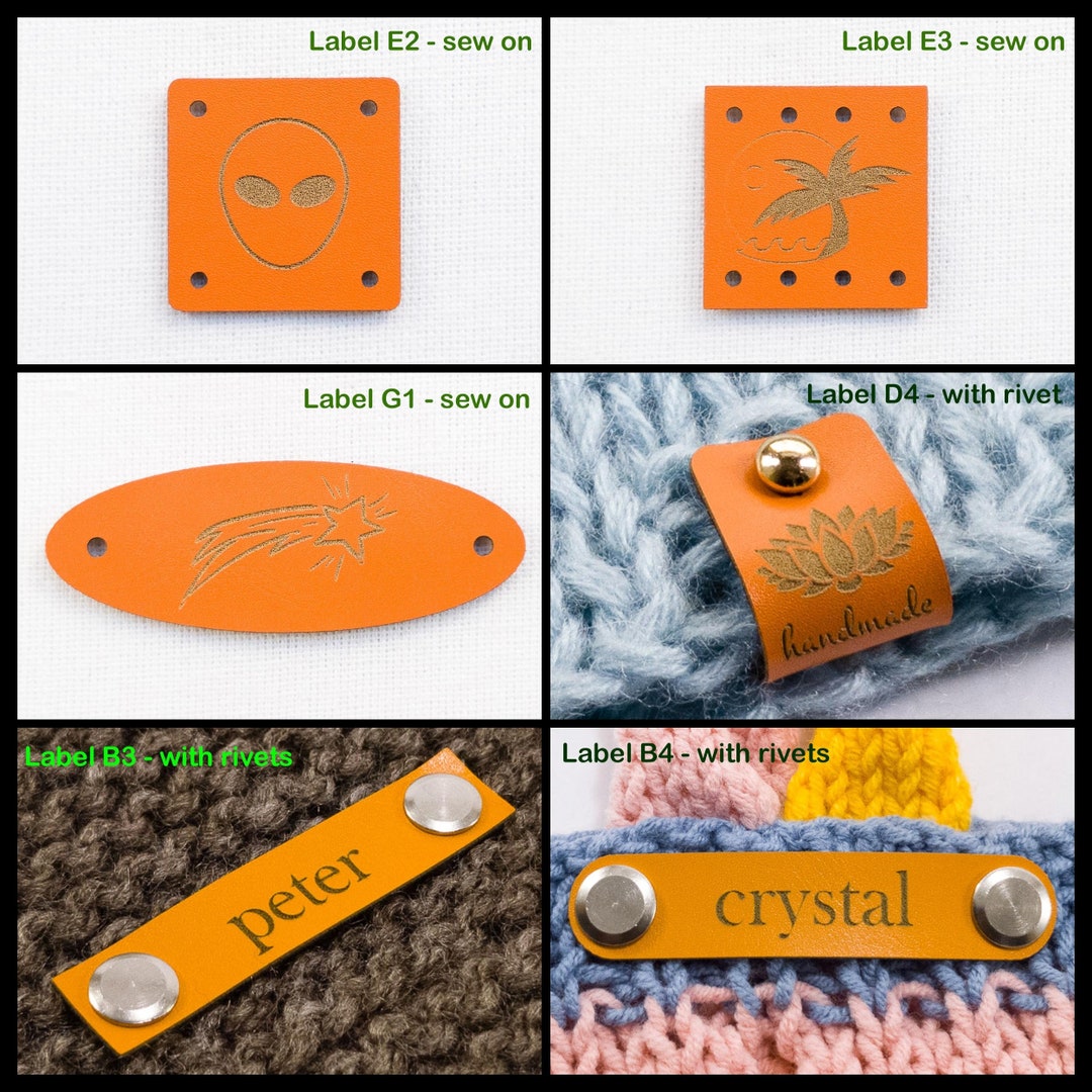 Orange Leather Clothing Tags, Personalized Sew on Tags for Handmade ...